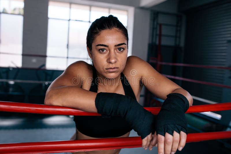 Female Boxer Inside a Boxing Ring Stock Image - Image of arts, rope ...