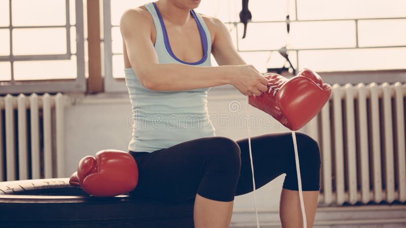 Female Boxer Preparing for Training Stock Photo - Image of healthy ...