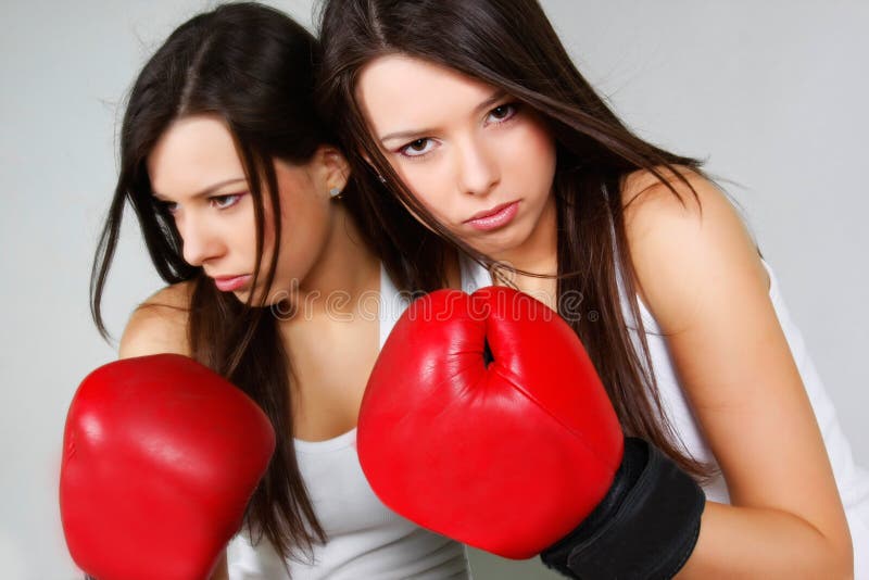 Female Boxer Reflected in Mirror Stock Image - Image of gloves, fitness ...