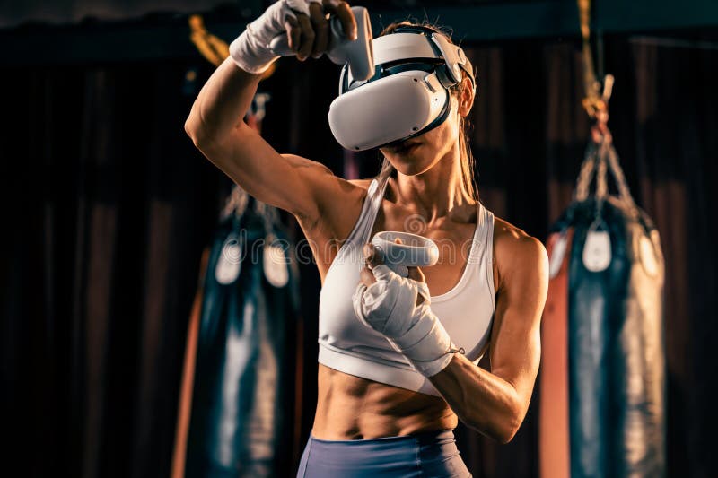 Female Boxer Training with VR or Virtual Reality. Impetus Stock Photo ...