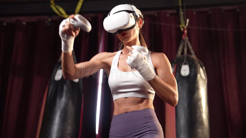 Female Boxer Training with VR or Virtual Reality. Impetus Stock Footage ...