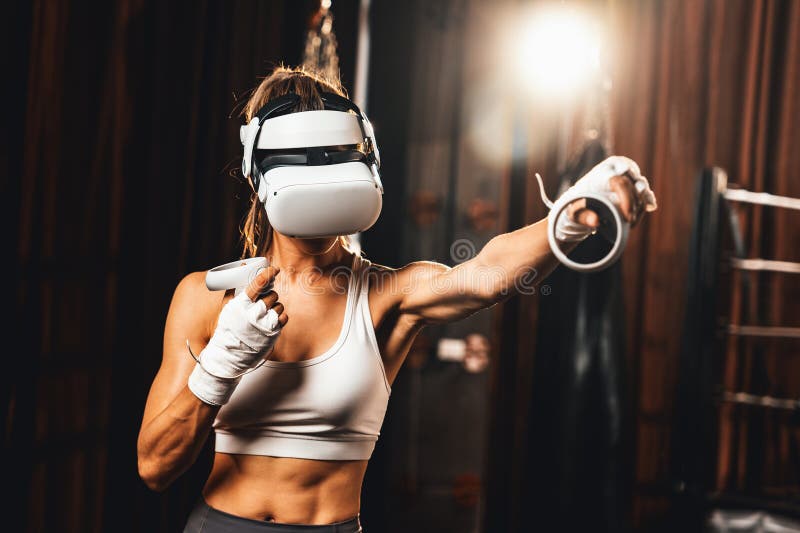 Female Boxer Training with VR or Virtual Reality. Impetus Stock Image ...