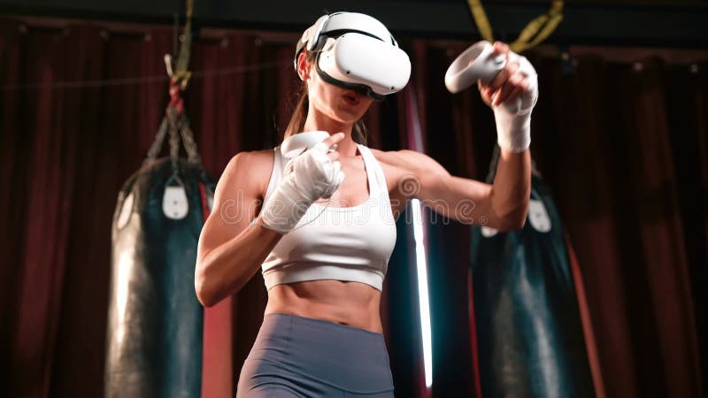 Female Boxer Training with VR or Virtual Reality. Impetus Stock Video ...
