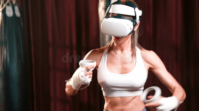 Female Boxer Training with VR or Virtual Reality. Impetus Stock Video - Video of training, fight ...