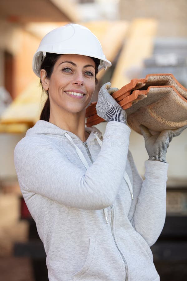 Female Bricklayer Working with Brick Blocks Stock Photo - Image of ...