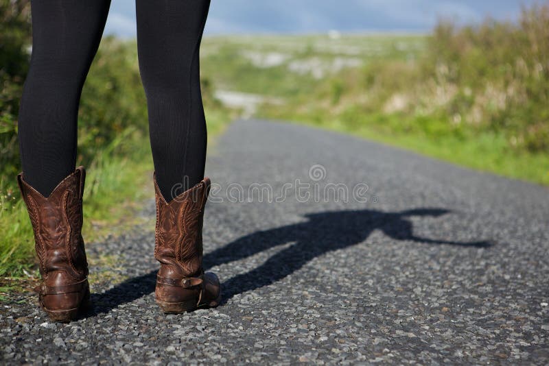 Female in Brown Boots Standing on Road Stock Photo - Image of leather ...