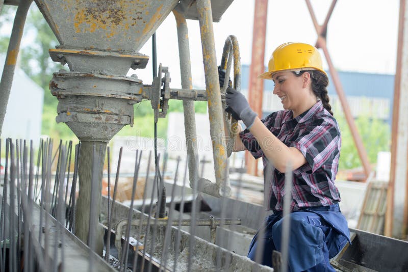 Female Builder on Building Site Stock Image - Image of mixer ...