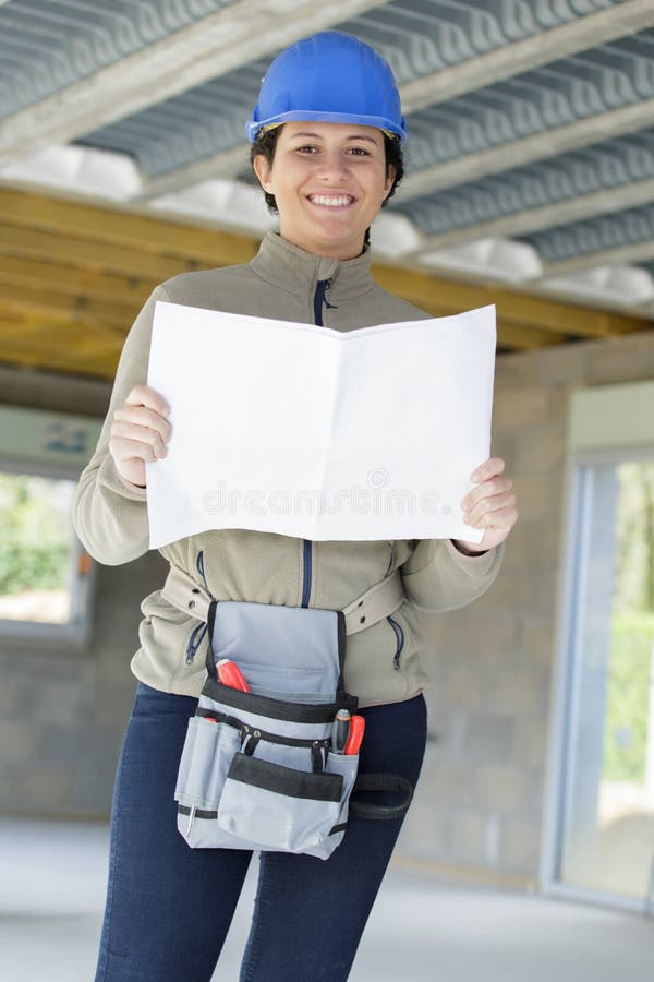 Female Builder Holding Reel Blue Polyethylene Pipe Stock Image - Image ...