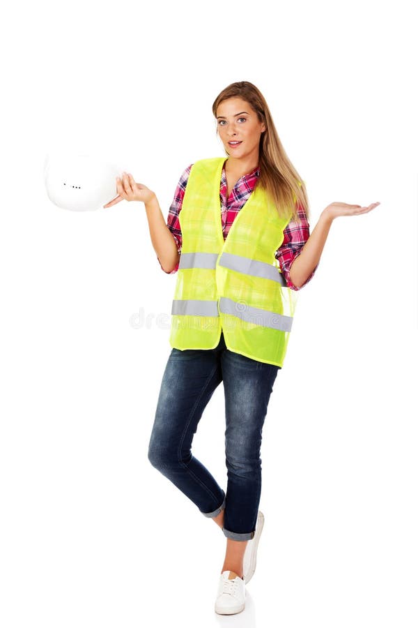 Female Builder Making Do Not Know Sign Stock Photo - Image of gesture ...
