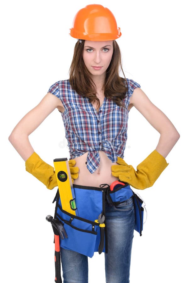 Female builder stock image. Image of construction, background - 39491481