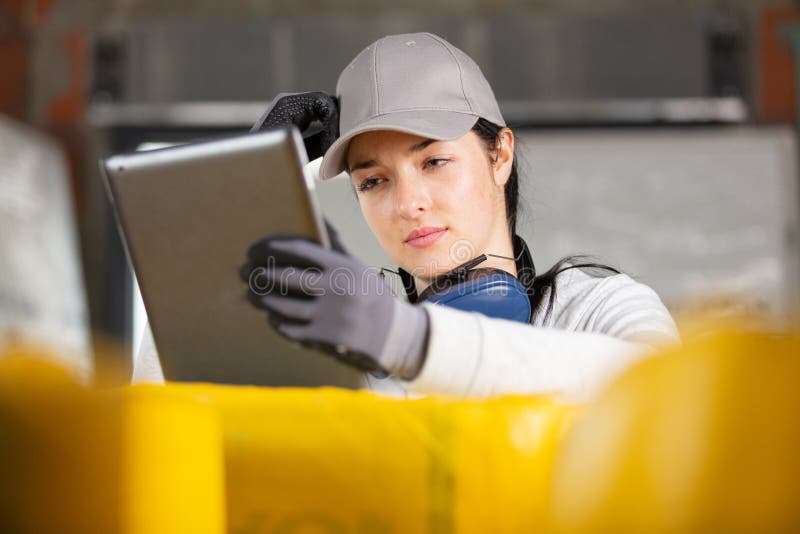 Female Builder with Tablet Pc Stock Image - Image of outdoors, group ...