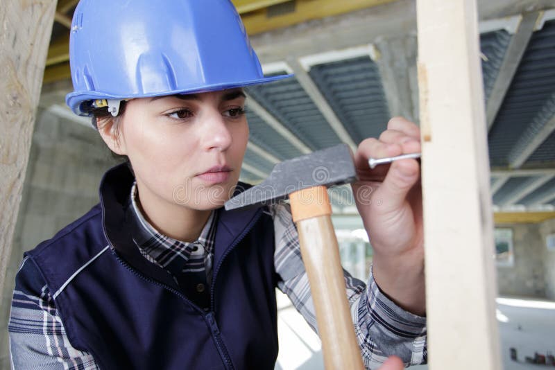 Female Builder on Traditional Construction Stock Image - Image of ...