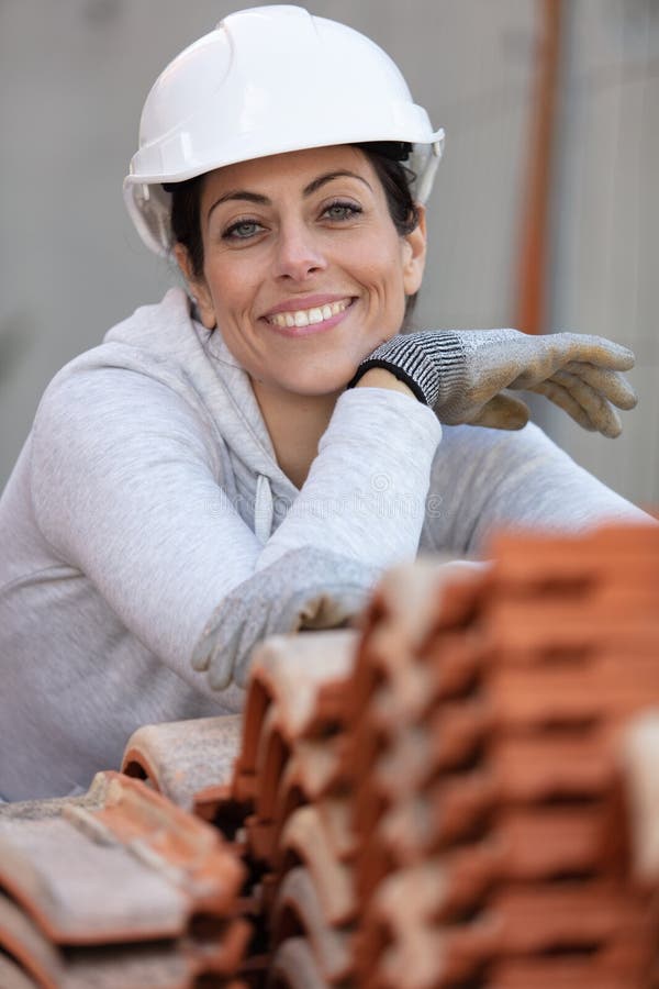 Female Builder at Work on Site Stock Photo - Image of brickwork, toil ...