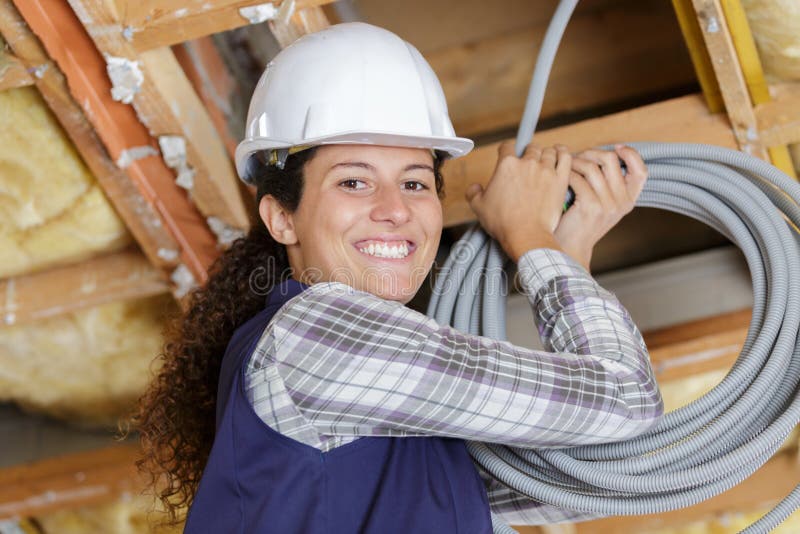 Female Builder Working with Pipes Stock Image - Image of pipe ...