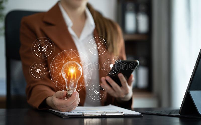 Female Businessman Thinking Ideas Strategy Working Concept at the Desk ...