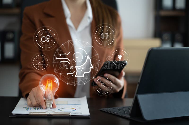 Female Businessman Thinking Ideas Strategy Working Concept at the Desk ...