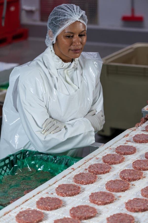 Female Butcher Processing Hamburger Patty Stock Image - Image of mince ...