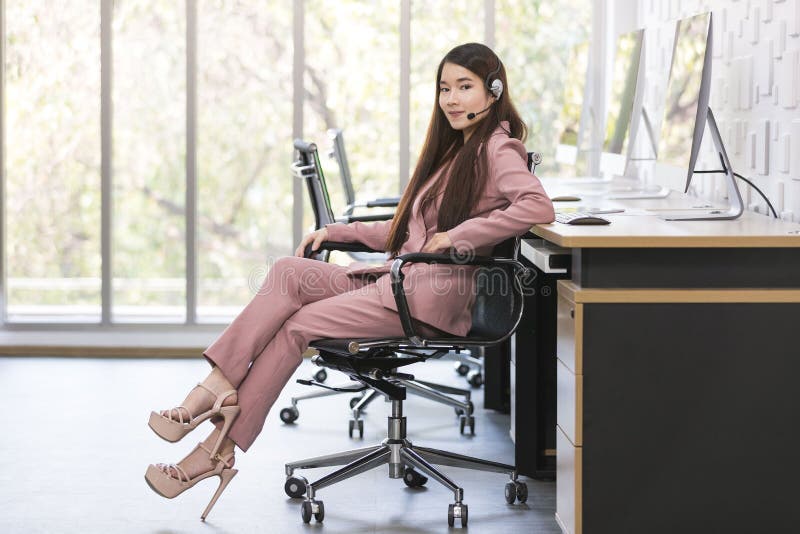 Female Call-center Agent Sitting in the Office Stock Image - Image of ...