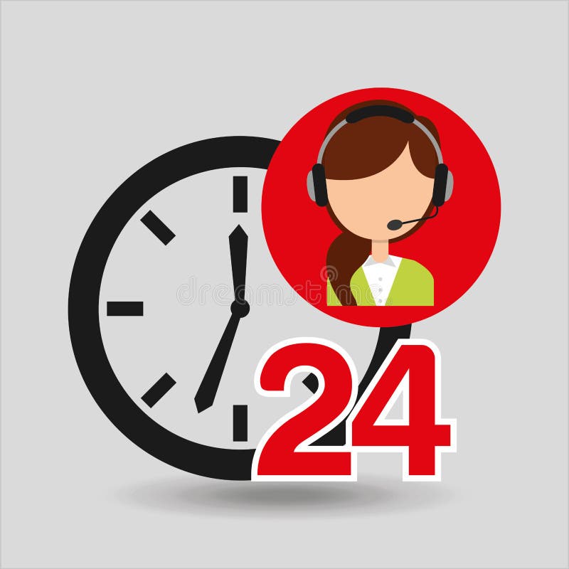 Female Call Center 24 Clock Support Stock Vector - Illustration of ...