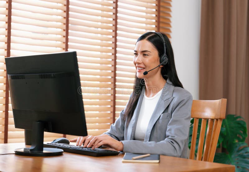Female Call Center Operator or Customer Service Helpdesk Staff. Blithe Stock Image - Image of ...