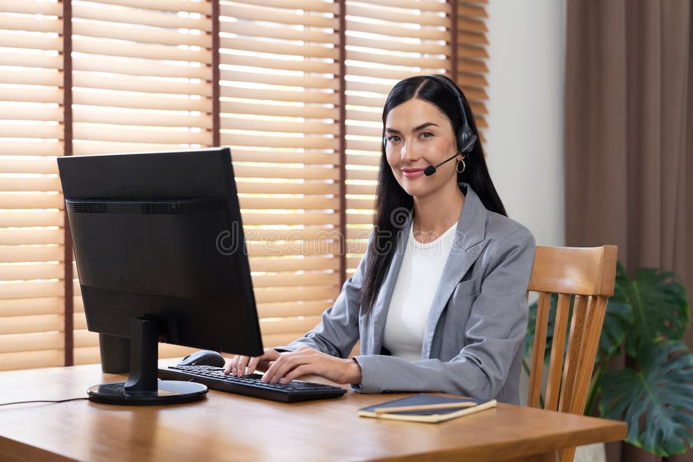 Female Call Center Operator or Customer Service Helpdesk Staff. Blithe Stock Photo - Image of ...