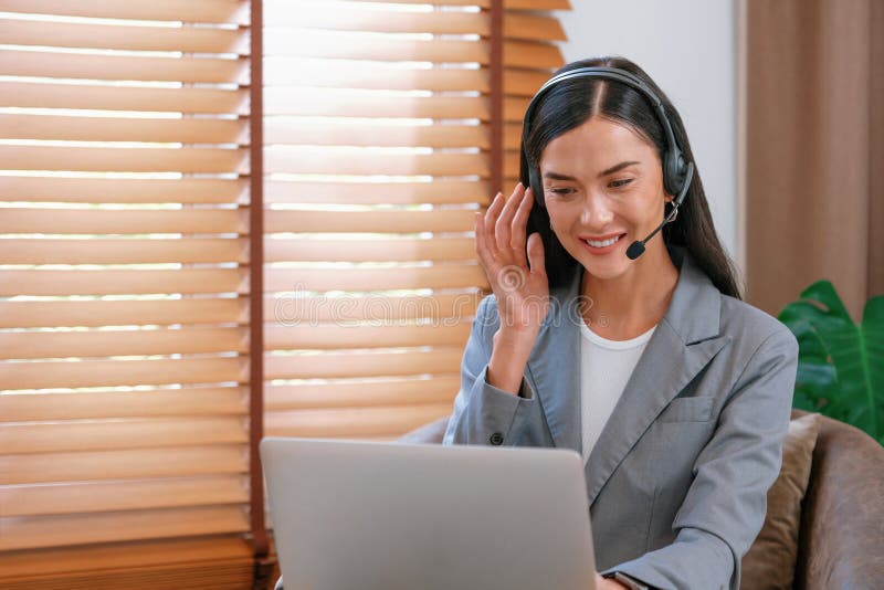 Female Call Center Operator or Customer Service Helpdesk Staff. Blithe Stock Photo - Image of ...