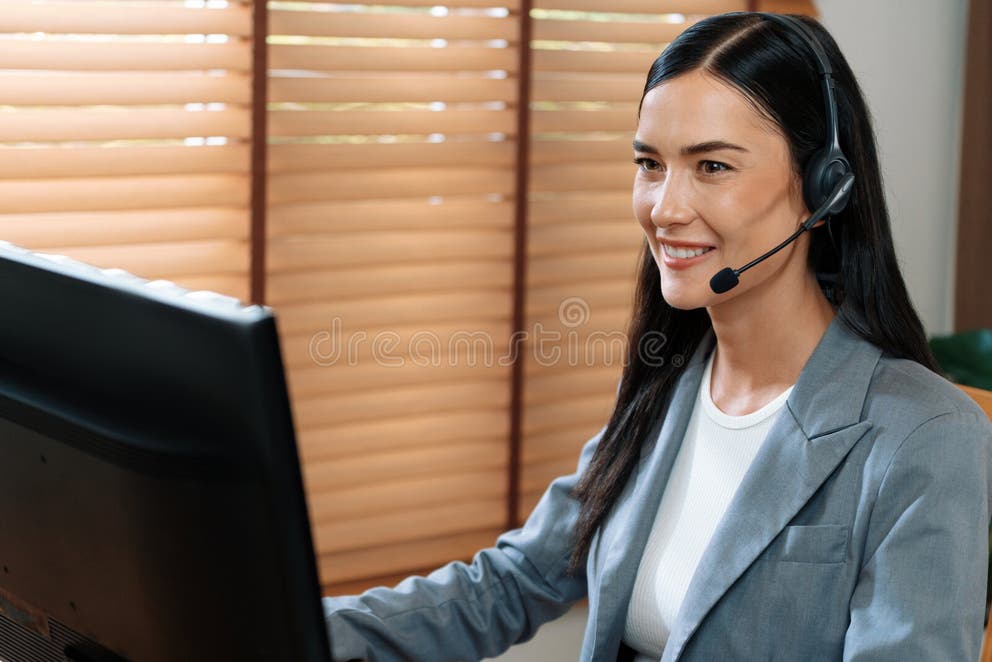 Female Call Center Operator or Customer Service Helpdesk Staff. Blithe Stock Photo - Image of ...