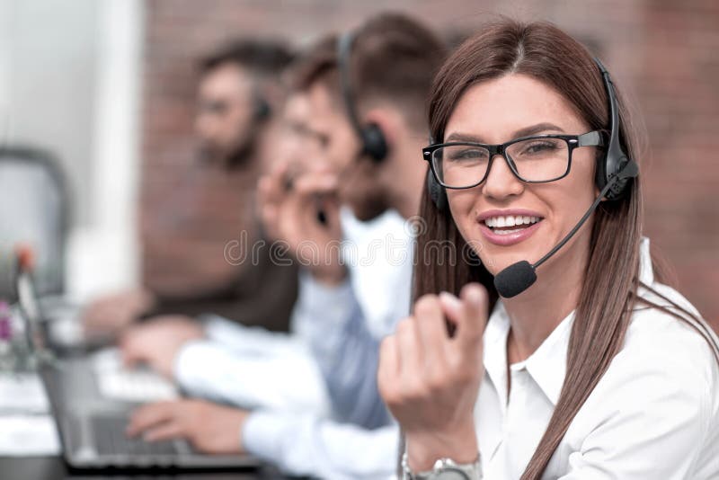 Female Call Center Operator Pointing at You Stock Image - Image of ...