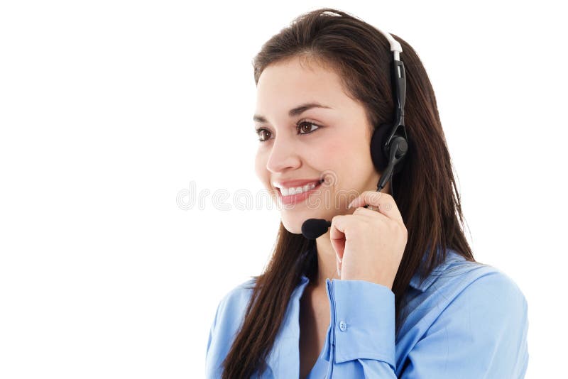 Female Call Center Service Operator at Work. Attractive Female Helpdesk ...