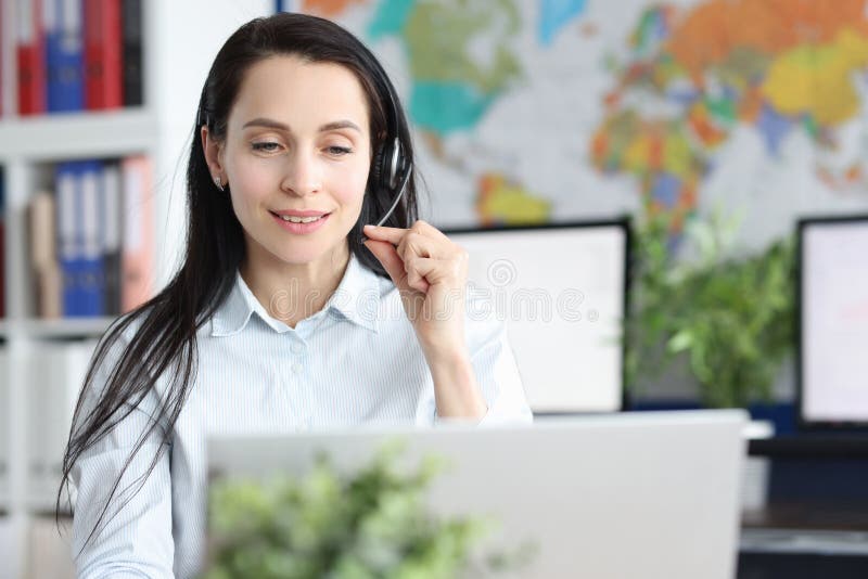 Female Call Center Operator Takes Online Calls Stock Photo - Image of ...
