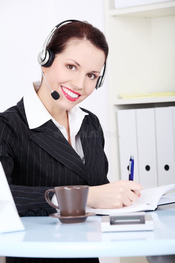 Female Call Centre Employee in Headset Stock Image - Image of call ...