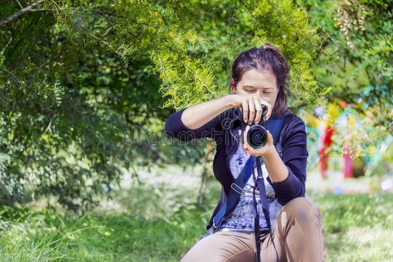 Female with Camera Taking a Picture Stock Image - Image of nature ...