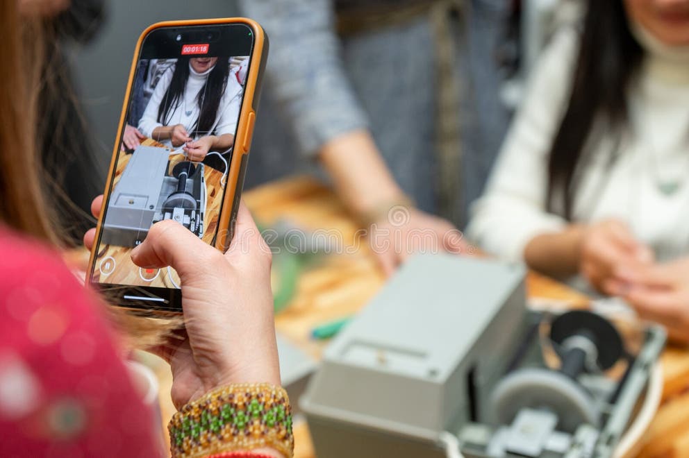 Female Capturing Educational Workshop with Smartphone Stock Image - Image of closeup, gathering ...