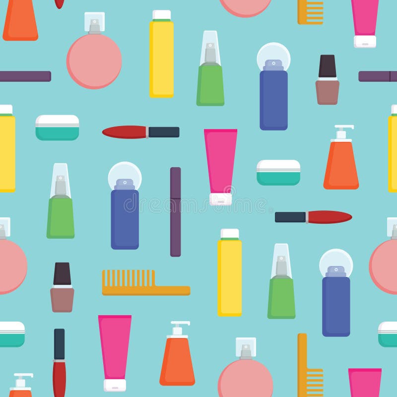 Female Care Cosmetic Products Seamless Pattern Vector Illustration ...