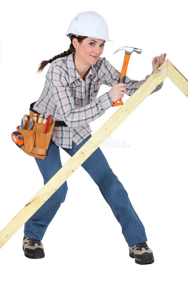 Female carpenter stock image. Image of hitting, adult - 27579967