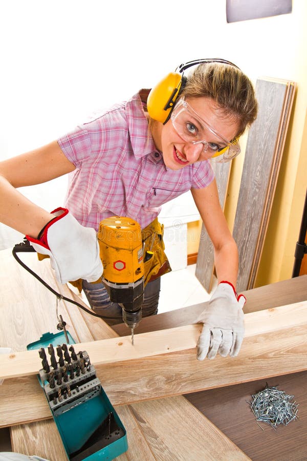Female carpenter stock image. Image of furniture, occupation - 38407497