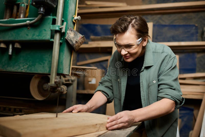 Female Carpenter Shaping Wood in a Stock Image - Image of labor ...