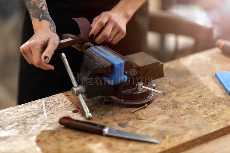Female Carpenter Working on a Vice Grip Stock Image - Image of craft ...