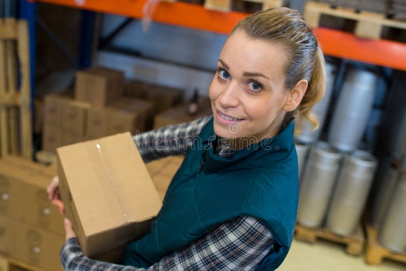 Female Carrying Boxes in Warehouse Stock Photo - Image of freight ...