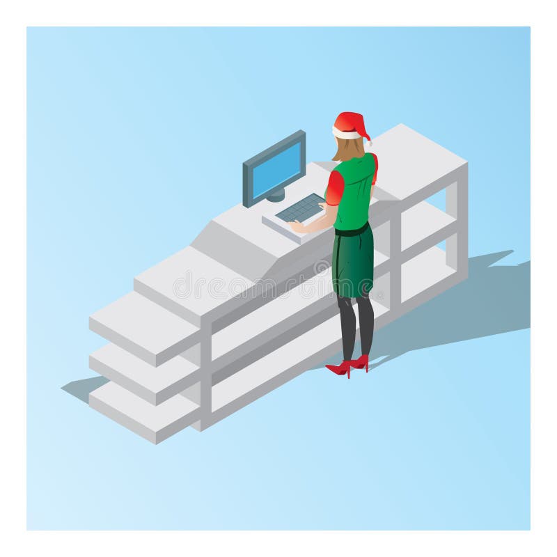 Female Cashier at Checkout Counter. Vector Illustration Decorative ...