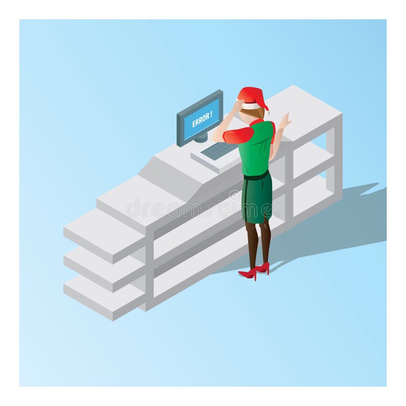 Female Cashier at Checkout Counter. Vector Illustration Decorative ...