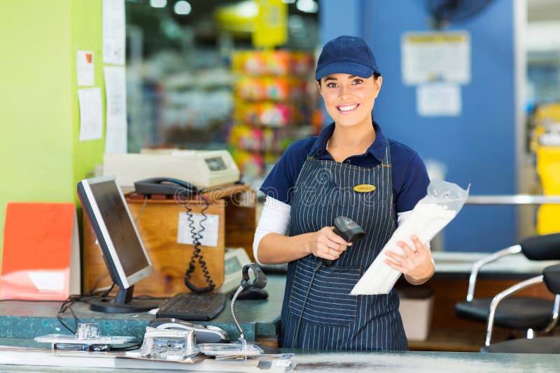 Female cashier store stock photo. Image of checkout, looking - 41251952
