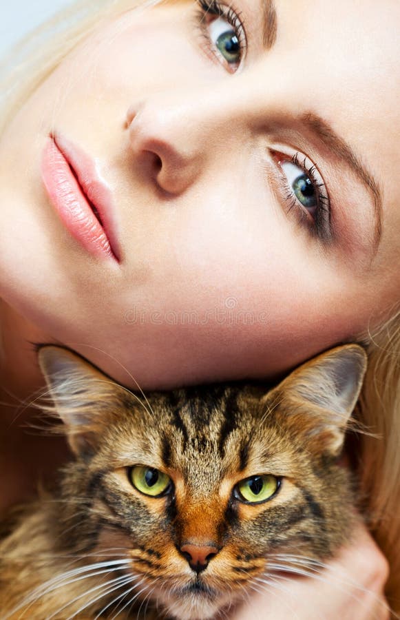 Female and cat stock photo. Image of nice, animal, pretty - 13162706