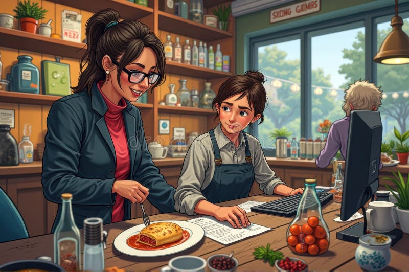 Female Caucasian Adults in Cozy Coffee Shop Setting Sharing Pastry and ...