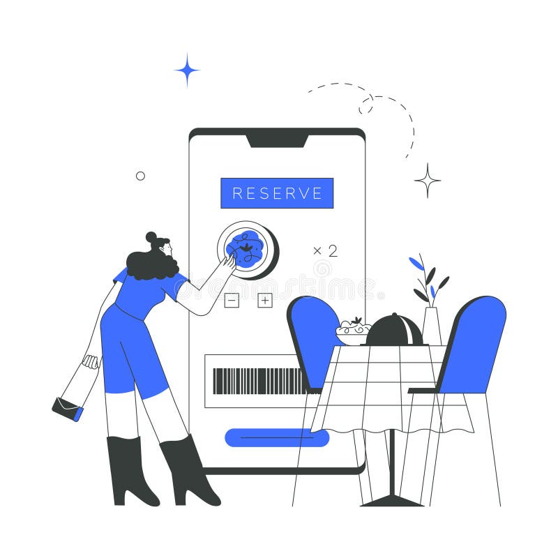Female Character Booking a Restaurant Table Using a Mobile App in Flat ...