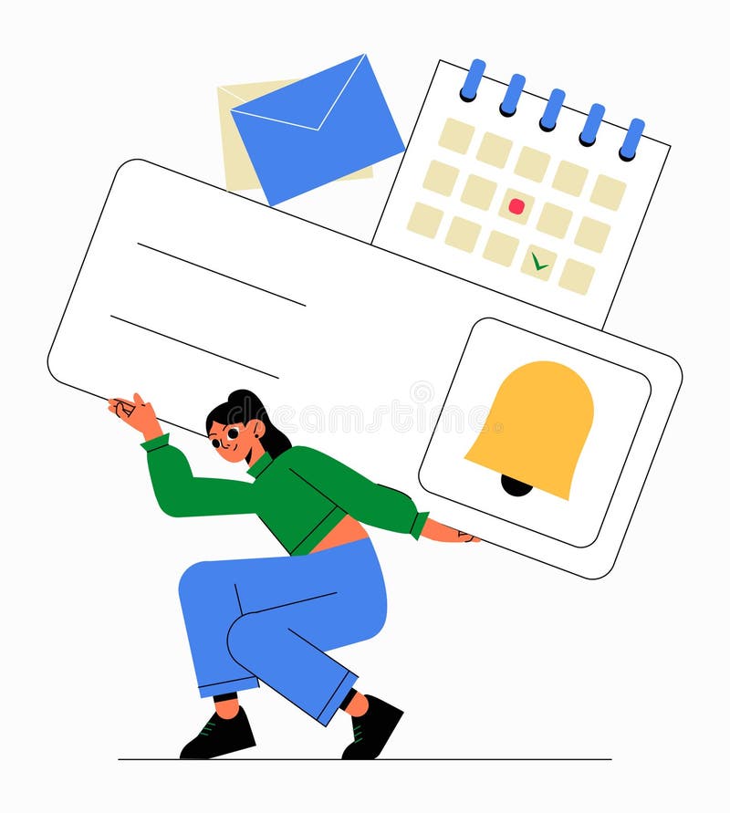 Female Character Carrying Large Notification Card in Flat Vector ...
