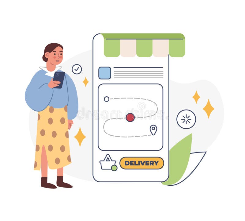 Female Character Chooses Method of Delivery of Order in Application ...