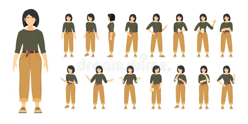 Female Character Constructor with Various Views Stock Vector ...