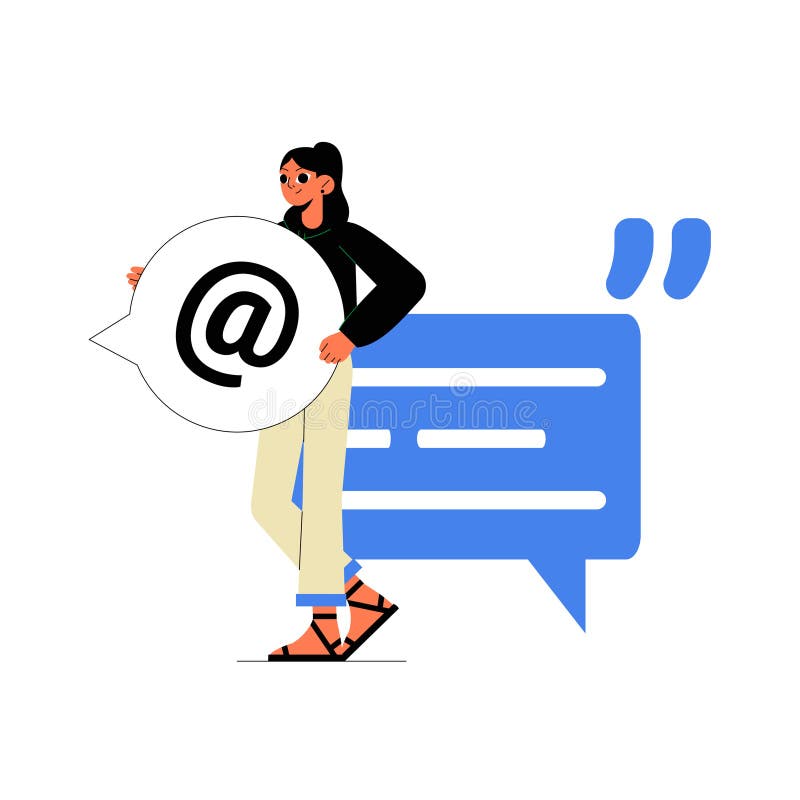 Woman Holding Email Symbol with Speech Bubble in Flat Vector ...