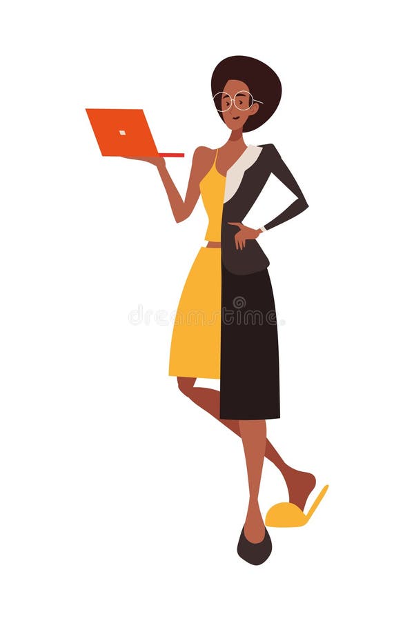 Female Character Hybrid Work Stock Illustration - Illustration of ...